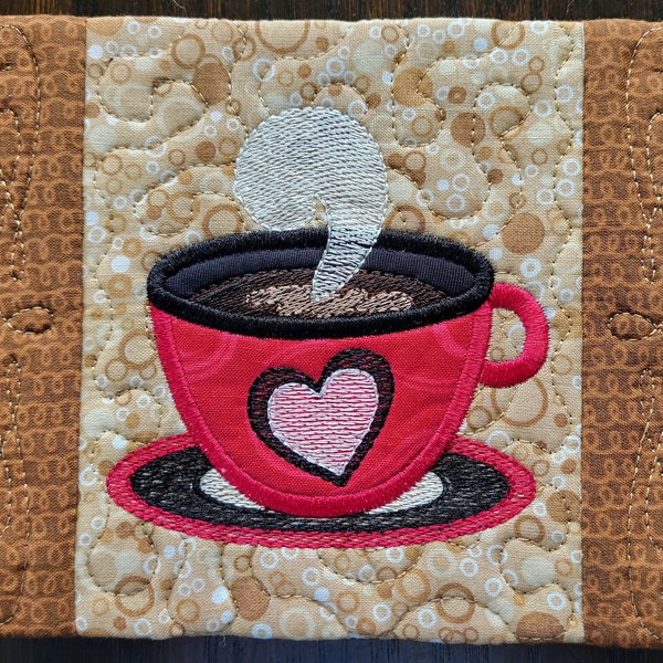 Coffee Heart COMPLETELY in the Hoop Mug Rug Design - 5x7 & 6x10 ...