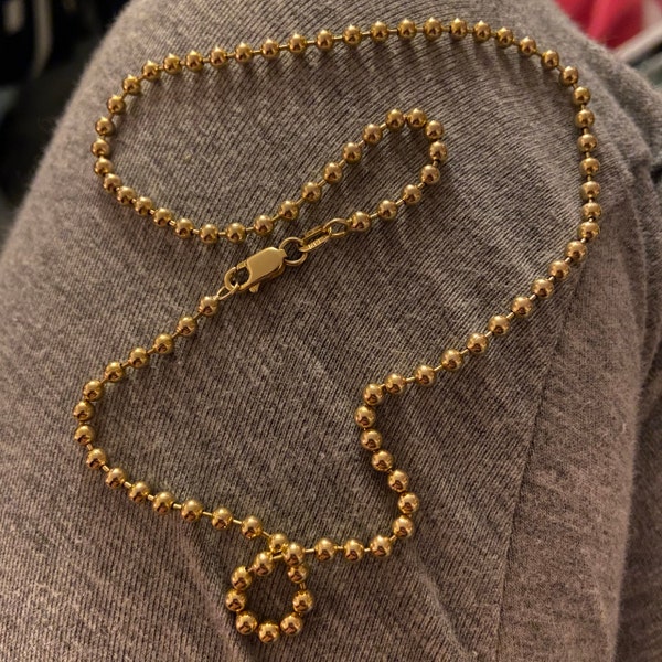 3mm Ball Chain 14K Solid Gold Necklace - Unisex Italian Link Chain ...