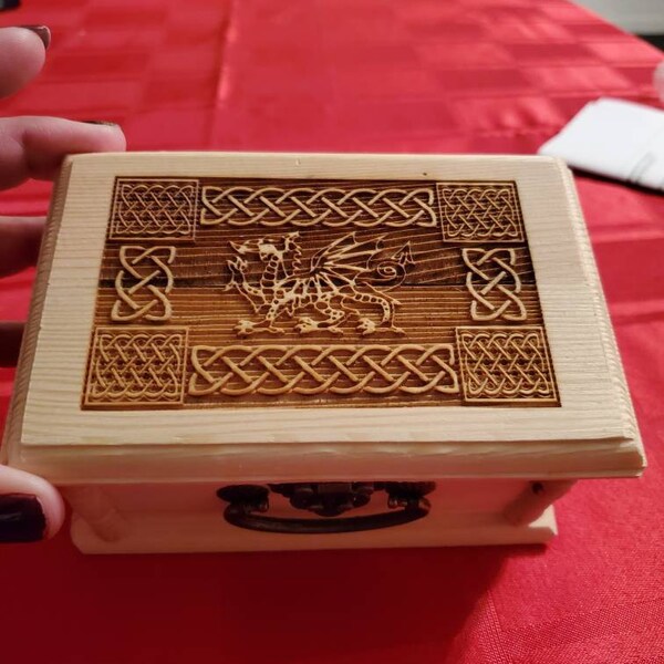 Dragon Latched Wooden Box : Free Engraved Personalization Celtic Welsh ...