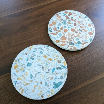 Bright Green Terrazzo Coasters Set of 4, Outdoor Décor, Emerald Bottle ...