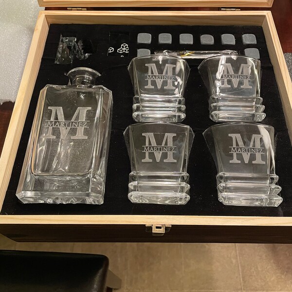 Personalized Engraved Decanter Full Set With Wood Box, Glasses, and ...