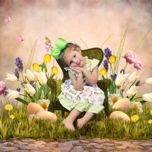 Easter Digital Backdrop, Spring Garden With Chair, Spring Digital ...