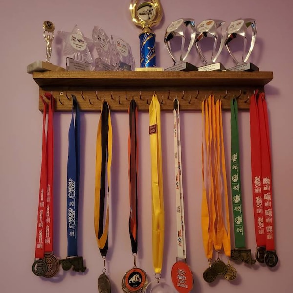 Large Medal Wall Holder Wide Top Shelf / Trophy Medal Ribbon Display ...