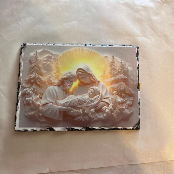 Slate Sublimation Design, 3D Nativity Scene Mary Joseph Jesus, Instant ...