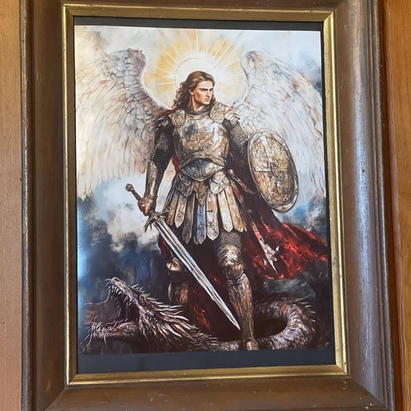 Wall Art, Saint Michael the Archangel Defeating the Dragon, Christian ...