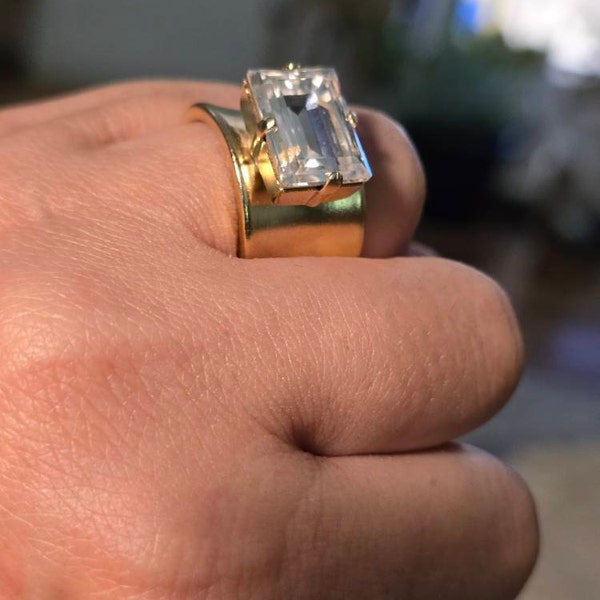 Chunky Rings for Women, Emerald Cut Ring, Crystal Stone Rings, Wide ...