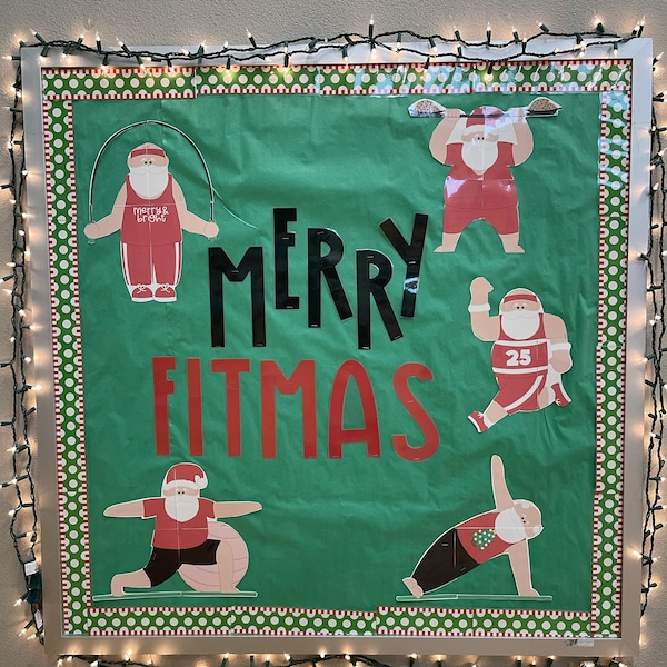 Santa’s Workout - PE Class - Christmas - December Bulletin Board Kit - Etsy