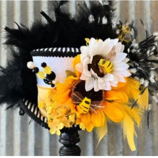 Mini Top Hat, Sunflower Bumble Bee Mini Top Hat, Bee Hat, Alice in ...