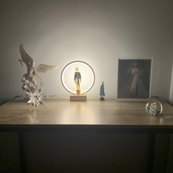 Virgin Mary Table Lamp Featuring an LED String of Fairy Lights in a ...