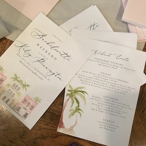 FIONA Charleston Bachelorette Invitation & Itinerary Template ...