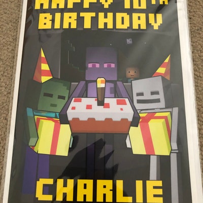 PERSONALISED BIRTHDAY CARD Steve Cake Minecraft Themed Gamer Greeting ...