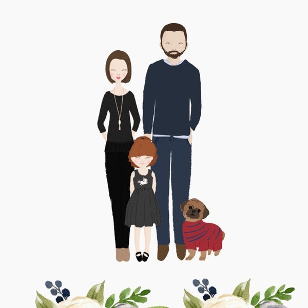 Family Portrait Illustration Custom Family Portrait Drawing ...