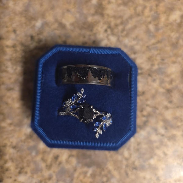 Starry Night & Trees Couples Ring Set- Galaxy Sandstone His and Hers ...