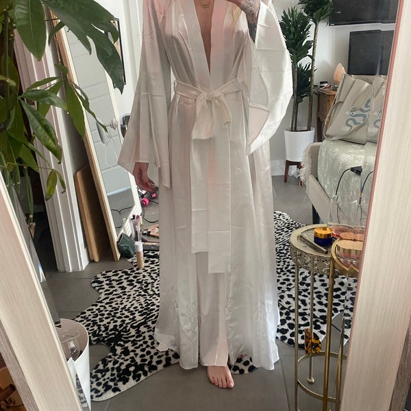 Maxi Ivory Bridal Robe Floor Length Wedding Kimono for Bride Long Satin ...