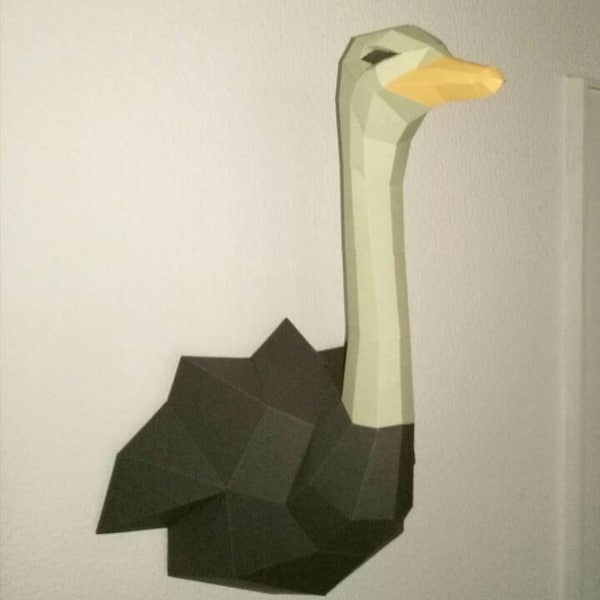 DIY Paper Craft Ostrich, 3D Papercraft Animal Trophy Head, Low Poly ...