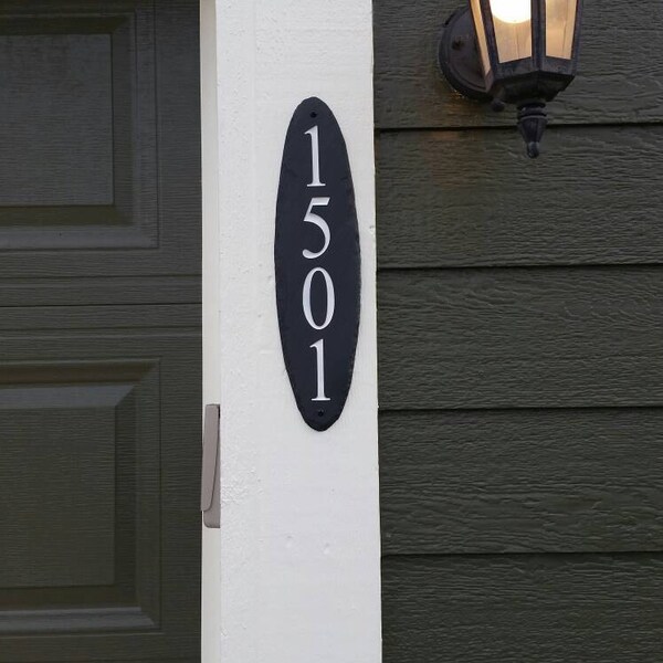 CARVED Slate Vertical Address Sign / Column Plaque / Oval Stone House ...
