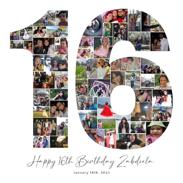 16th Birthday Photo Collage, 16th Birthday Gift, Birthday Number 16 ...