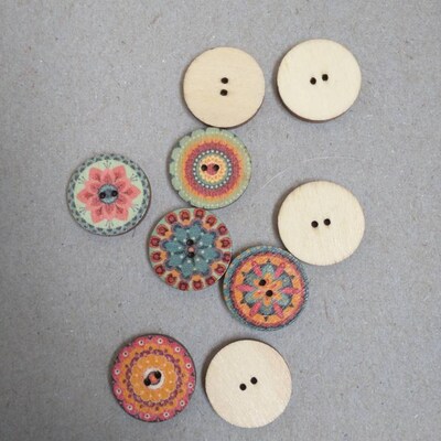 ETHNIC WOODEN BUTTONS 20 Mm/15mm X 10, Beautiful Bohemian Style Wooden ...