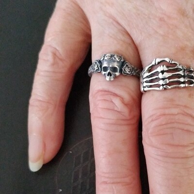 Sterling Silver Rose Skull Statement Ring Skull Ring Womens Jewellery ...