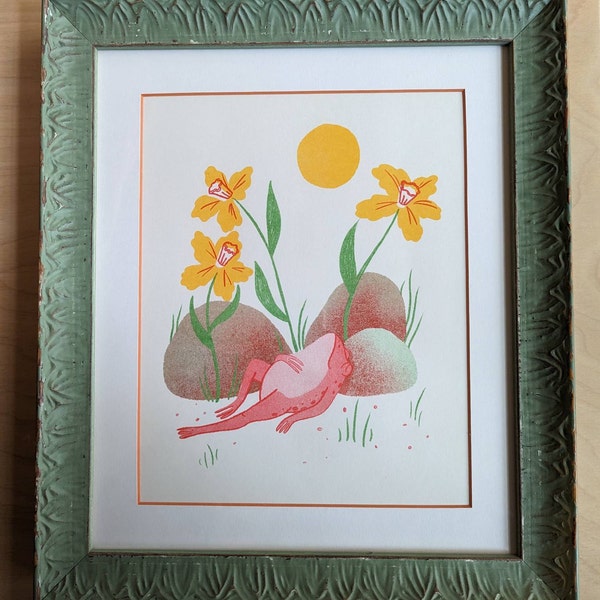 Strawberry Frog Riso Print - Etsy