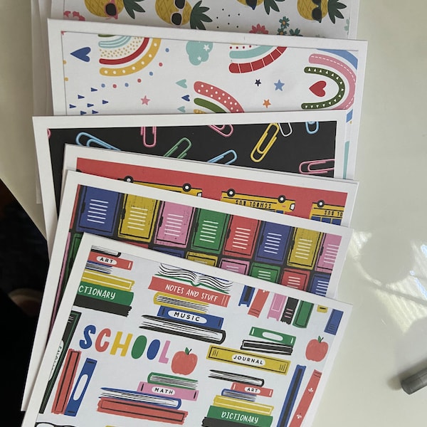 School Note Cards-set of 5 School Cards Blank Cards Teacher Gift Ideas ...