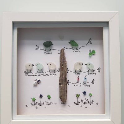 Family Tree, Sea Glass & Sea Pottery Personalised Wall Art Handmade to ...