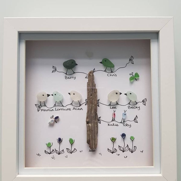 Family Tree, Sea Glass & Sea Pottery Personalised Wall Art - Handmade ...