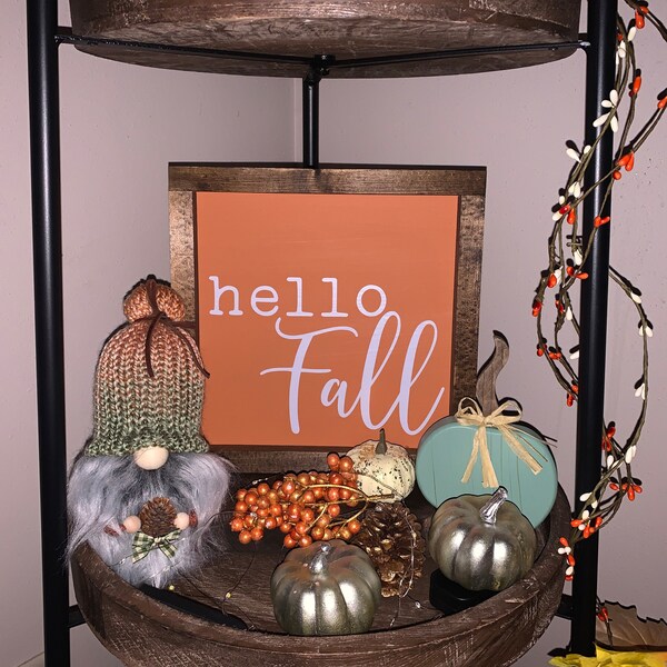 Hello Fall Farmhouse Sign Fall Tiered Tray & Home Decor Rust Orange ...