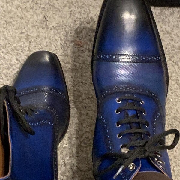 Handmade Bespoke Men Elegant Brown Colour Genuine Leather Cap Toe Lace ...