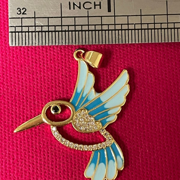 Blue Enamel Gold Hummingbird Charm 14k Gold Filled Humming Bird Pendant ...