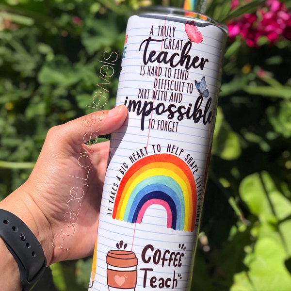 20 Oz Skinny Tumbler Rainbow Glitter Teacher Tumbler, Teach Love ...