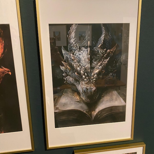 Large Book Dragon Painting, Art Print Poster, Gothic, Fantasy Wall ...