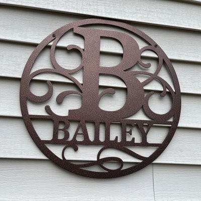 Round Personalized Metal Monogram Sign. Wedding Gift. Family Name Sign ...