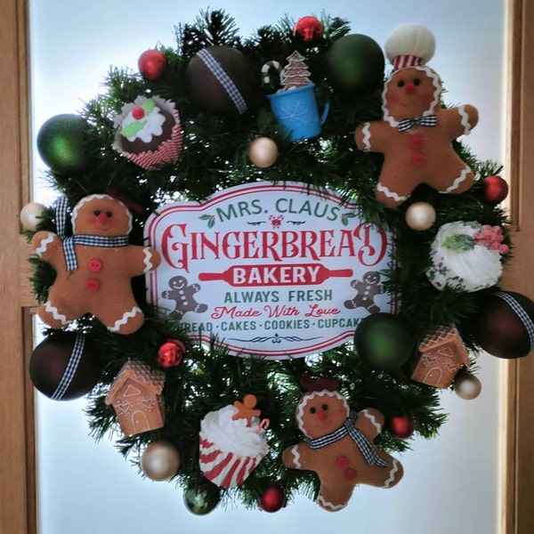 Gingerbread Bakery Sign, Gingerbread Wreath Sign, Christmas Bakery Sign ...