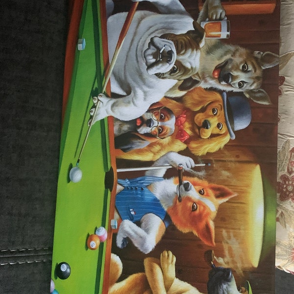 Dogs Playing Pool Billiards Oil Painting Pictures Printed on Canvas ...