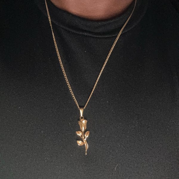 18k Gold Rose Pendant Chain Mens Rose Necklace Gold Rose Pendant ...