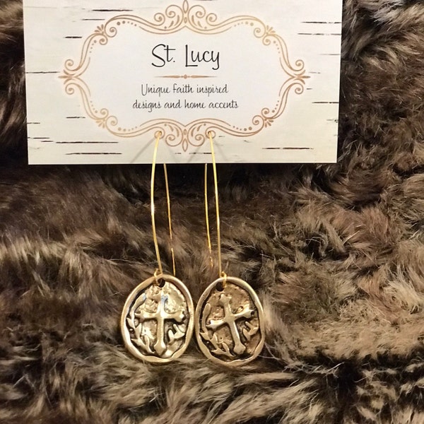 Cross Charm, Pocket Cross, Circle Cross Coin Token, Gold Cross ...