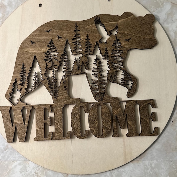 Bear Door Hanger SVG Laser Cut Files, Forest Welcome Sign SVG, Cabin ...