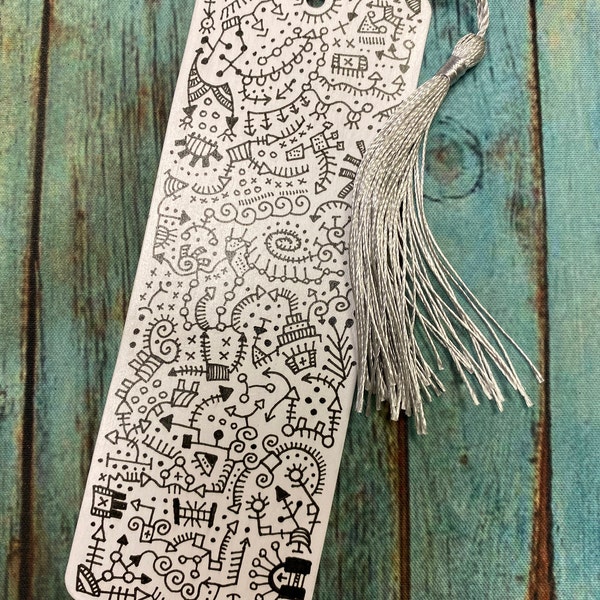 Handmade White Doodle Bookmarks With Matte Finish and Tassel - Etsy