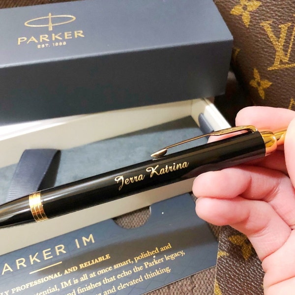 Personalised Parker IM Black With Gold Trim Ballpoint Pen, Personalised Pens, Engraved Parker ...