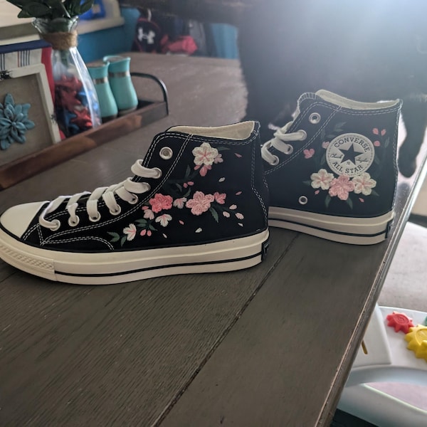 Custom Converse High Tops, Flower Embroidered Converse, Garden Flowers ...