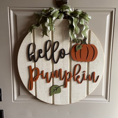 Hello Pumpkin Door Sign, Front Door Decor, Fall Door Hanger, Hello Fall ...
