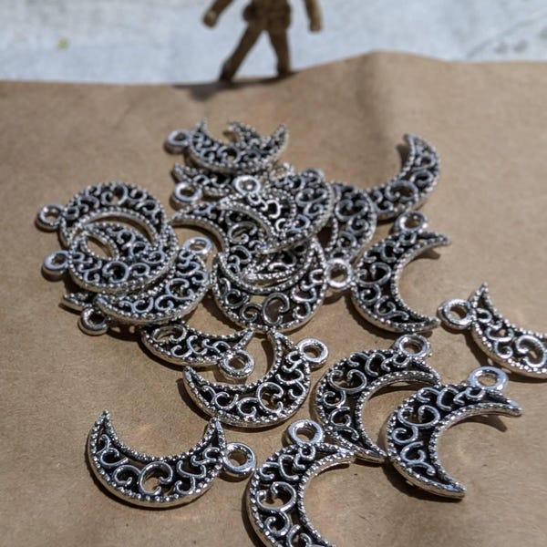4, 20 or 50 BULK Small Silver Filigree Crescent Moon Charms, Tiny Moon ...