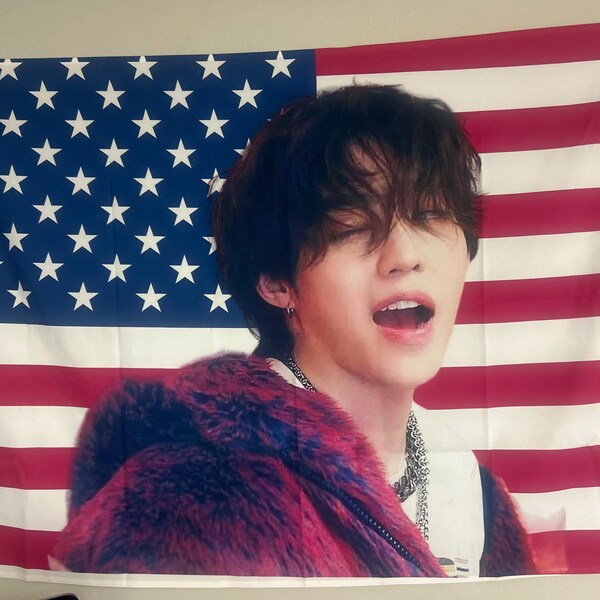 BTS Jungkook Abs Flag Banner, Jungkook American Flag Tapestry, Jungkook ...