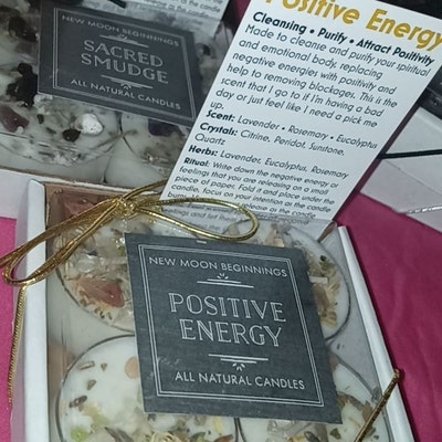 Positive Energy Candles Crystal & Herb Candle Soy Aromatherapy Candle W ...
