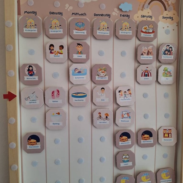 Wochenplan A3 für Kinder Montessori 6 Spalten Regenbogen Boho A3 ...