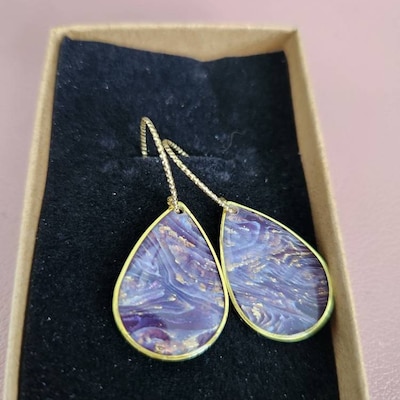 Moss Green and Rose Gold Marble Translucent Earrings Handmade Polymer ...