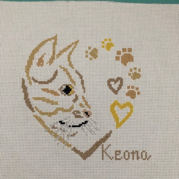 Cat Heart Cross Stitch Pattern, Paw Prints, Gift for Cat or Kitten ...