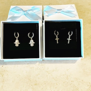 Cross Huggie Hoops, Cross Earrings, Cross Hoop Earrings, Hoop With ...