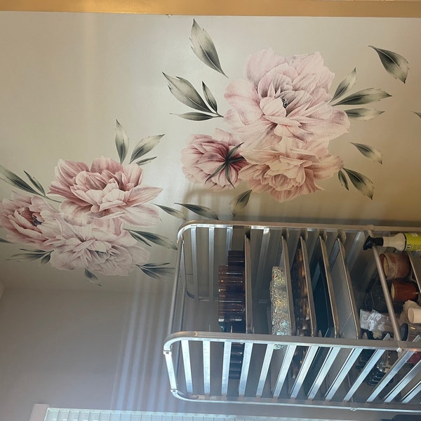 Watercolor Peonies Repositionable Decal, Peel and Stick Decal, Floral ...
